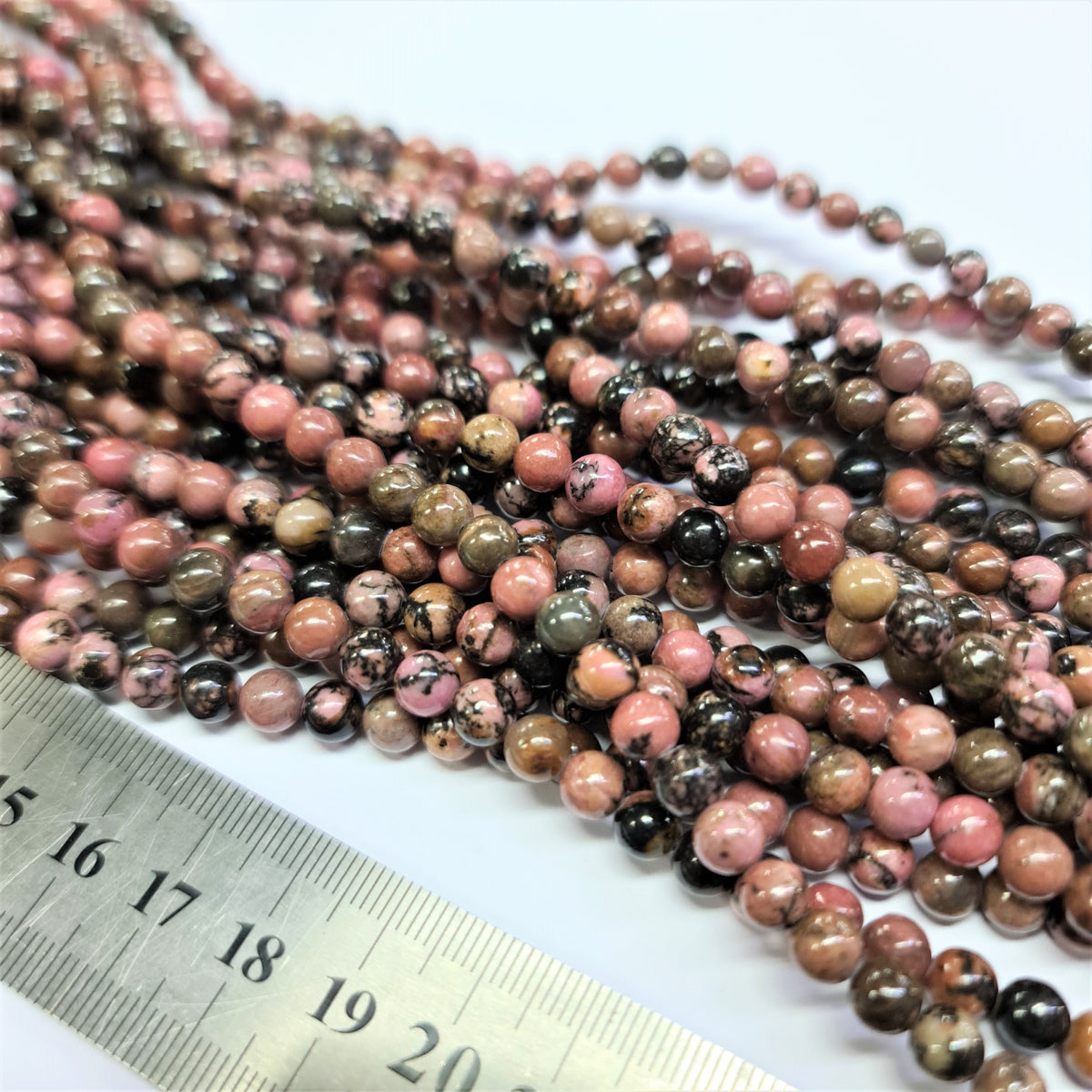 Rhodonite Black Vein 6mm Polished Round Natural Gemstone Bead Strand ...
