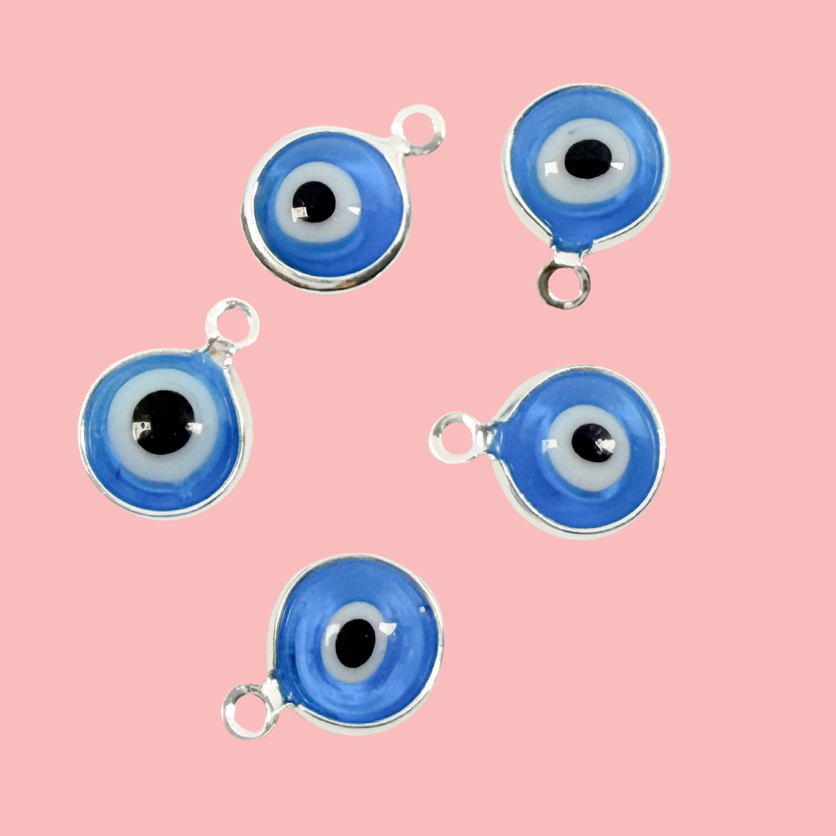 Mini Glass Evil Eye Charm 9mm 5pcs Silver Plated Tarnish Resistant Pen ...