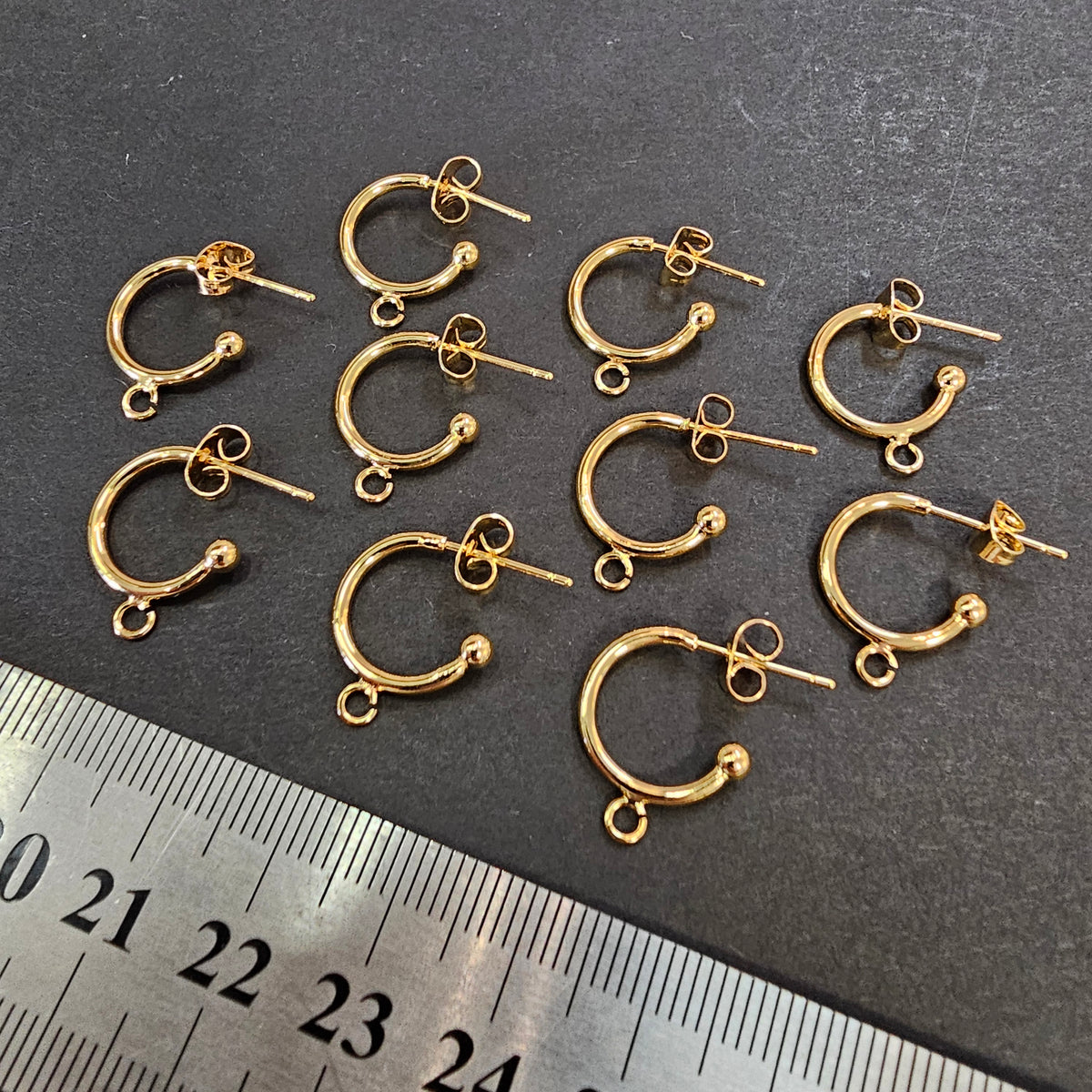 Hoop Earrings w Loop 15mm 5 pair Gold Plated Tarnish Resistant Finding ...